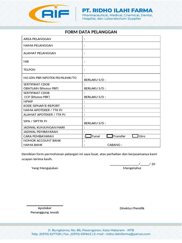 FORM DATA PELANGGAN | PDF