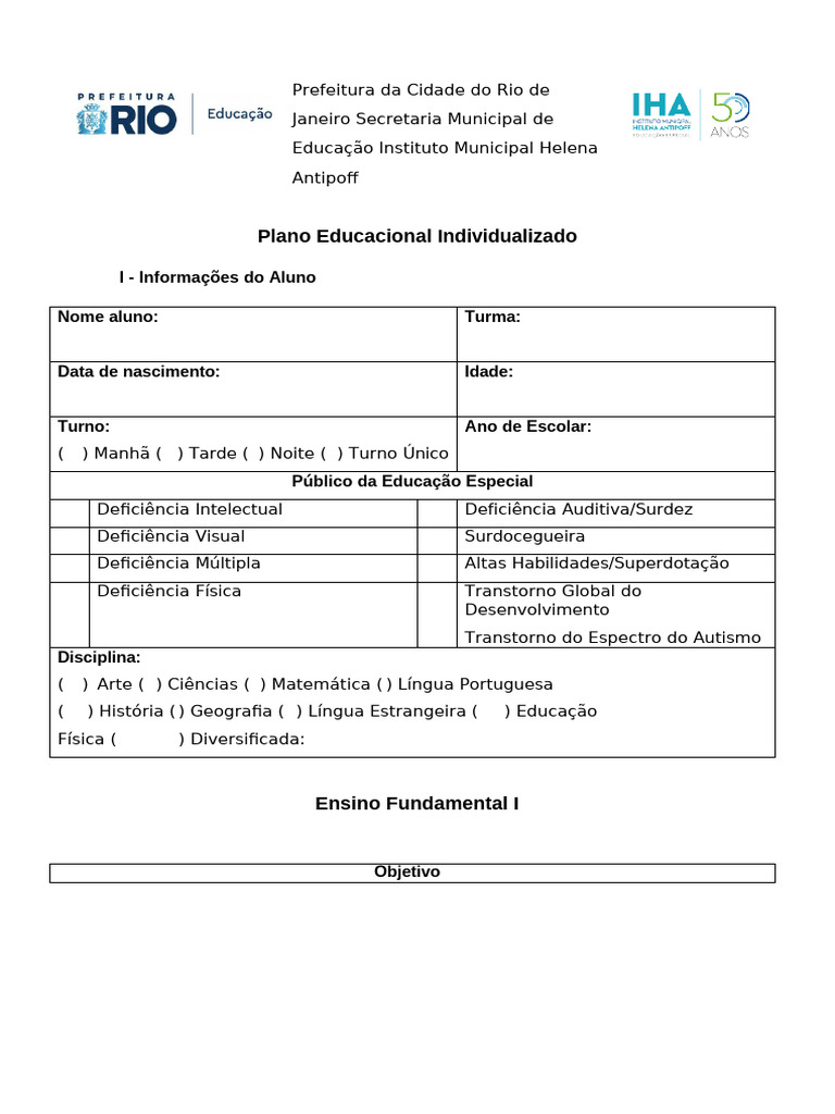 Modelo de PEI 2025 para Educação Especial | PDF