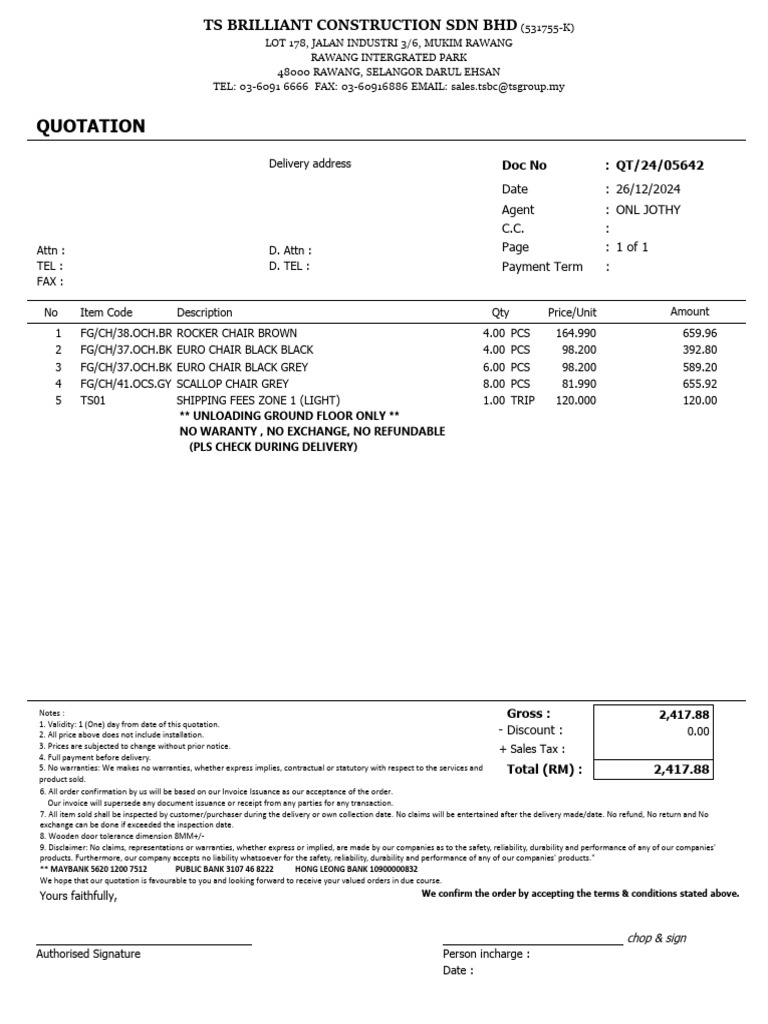 TSBC - Quotation (Others) 04.11 | PDF | Business Law | Payments