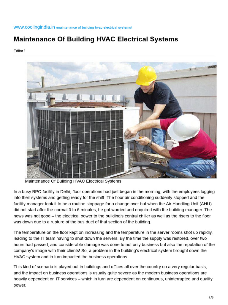 Coolingindia - In-Maintenance of Building HVAC Electrical Systems | PDF ...