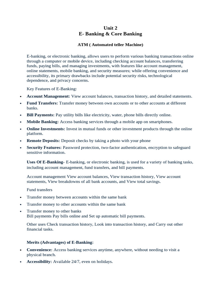 Unit2 E Banking & Core Banking | PDF | Debit Card | Credit Card