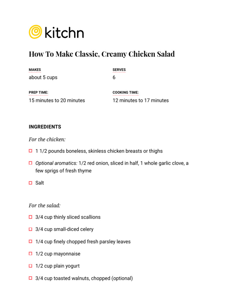 How To Make Classic, Creamy Chicken Salad | PDF