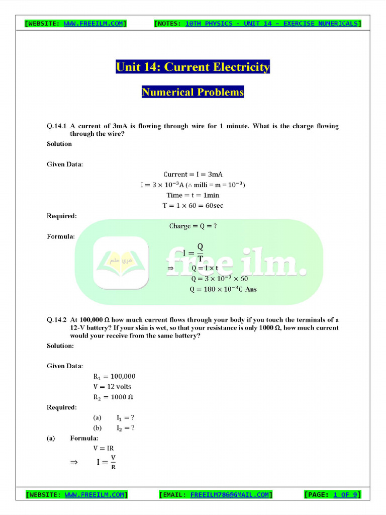 10th Phy CH 14 Numericals | PDF