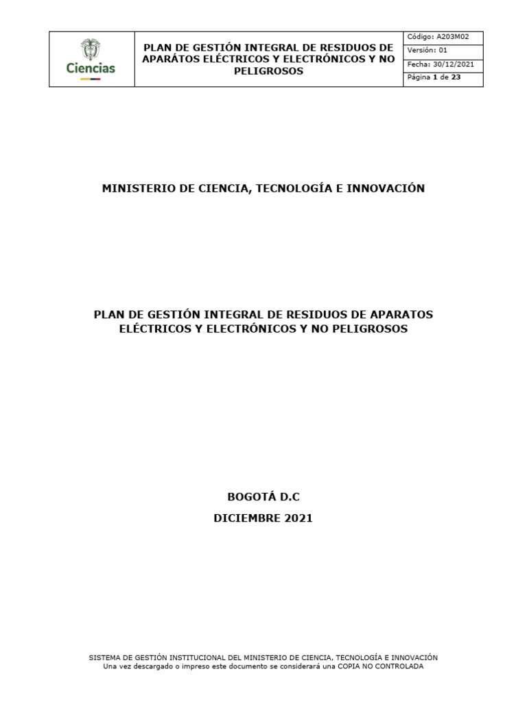 A203M02 Plan de Gestion Integral de Residuos de Aparatos Electricos y ...