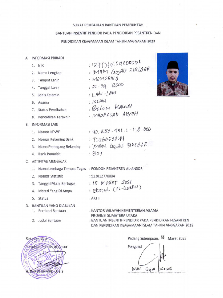 Surat Pengajuan Al-Gojali | PDF