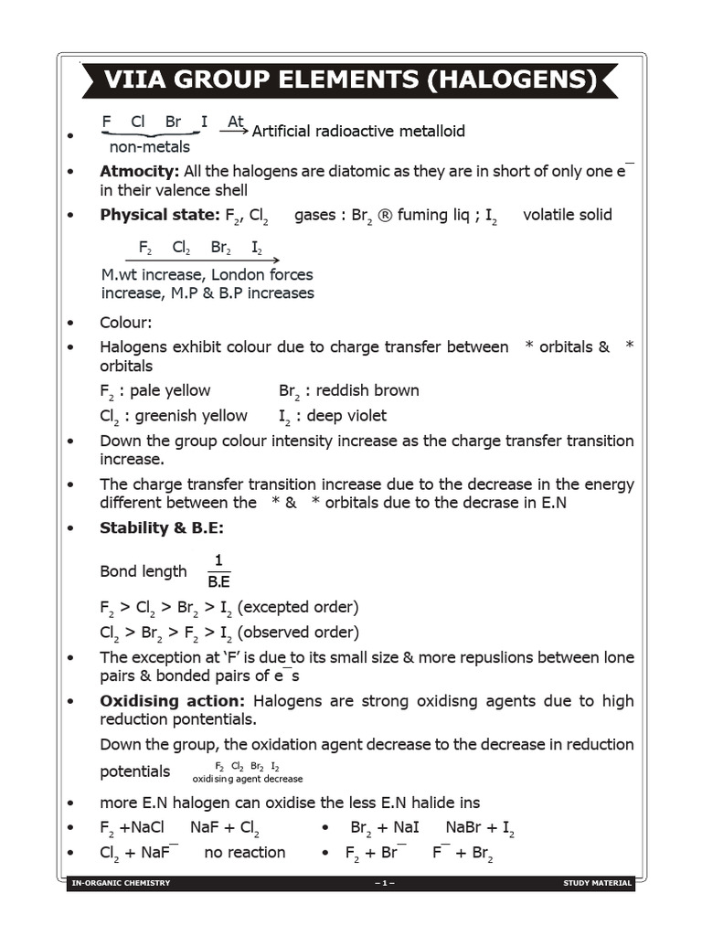 VIIA Group Elements (Halogens) .20 | PDF | Chlorine | Chemical Bond