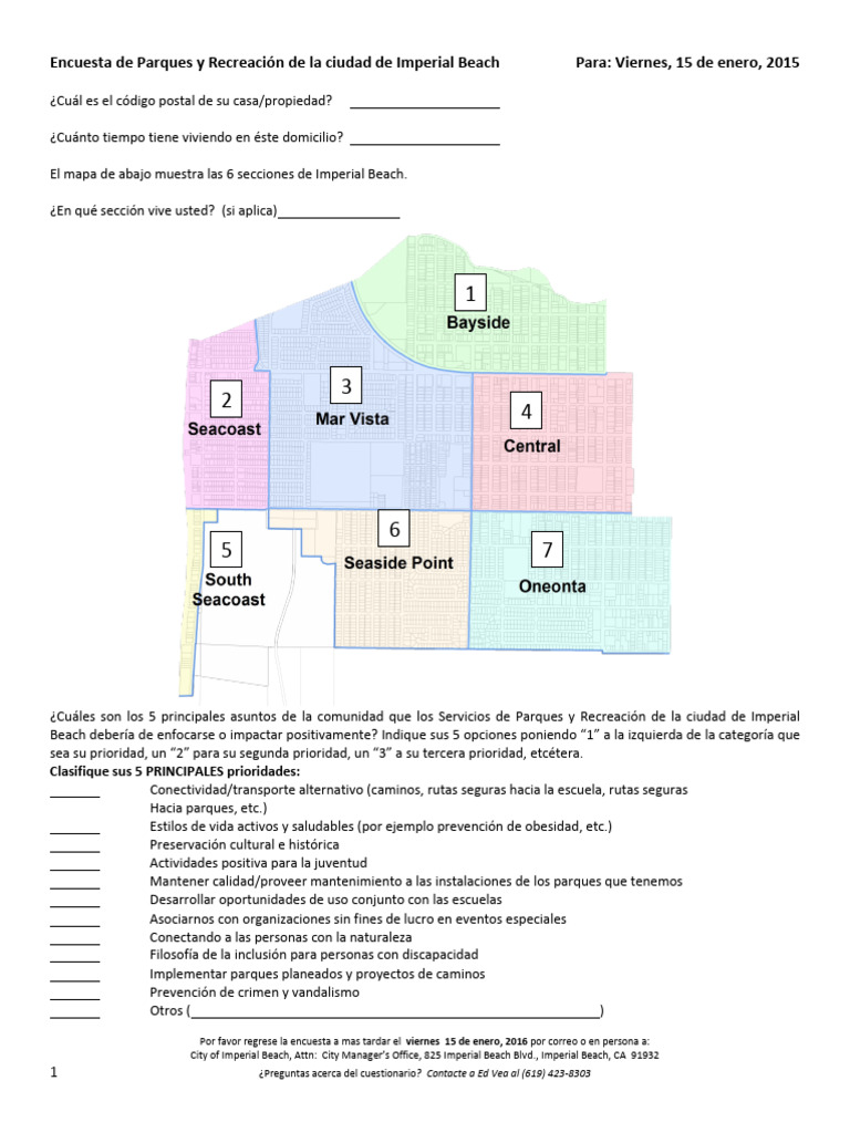 Parks__Rec_Community_Survey(Spanish)(1) | PDF | Metodología de encuesta