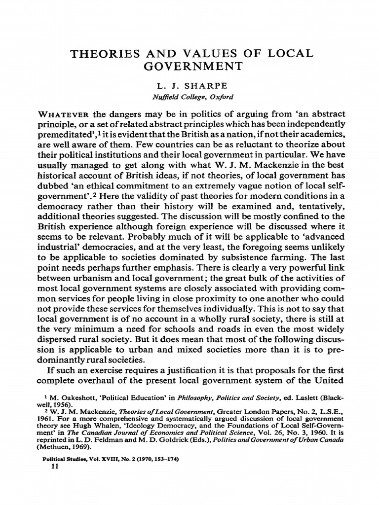 Sharpe 1970 Theories and Values of Local Government | PDF | Free Market ...