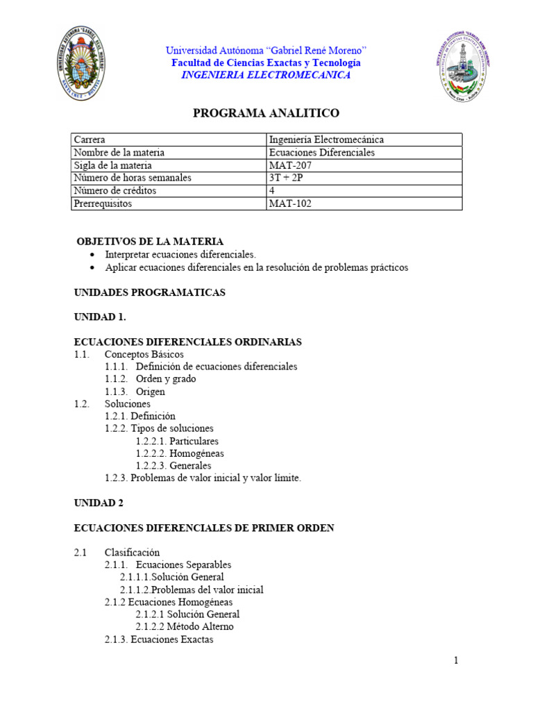 Mat 207 | PDF | Ecuaciones | Ecuaciones diferenciales