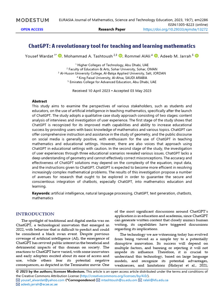 Chatgpt A Revolutionary Tool For Teaching and Learning Mathematics ...