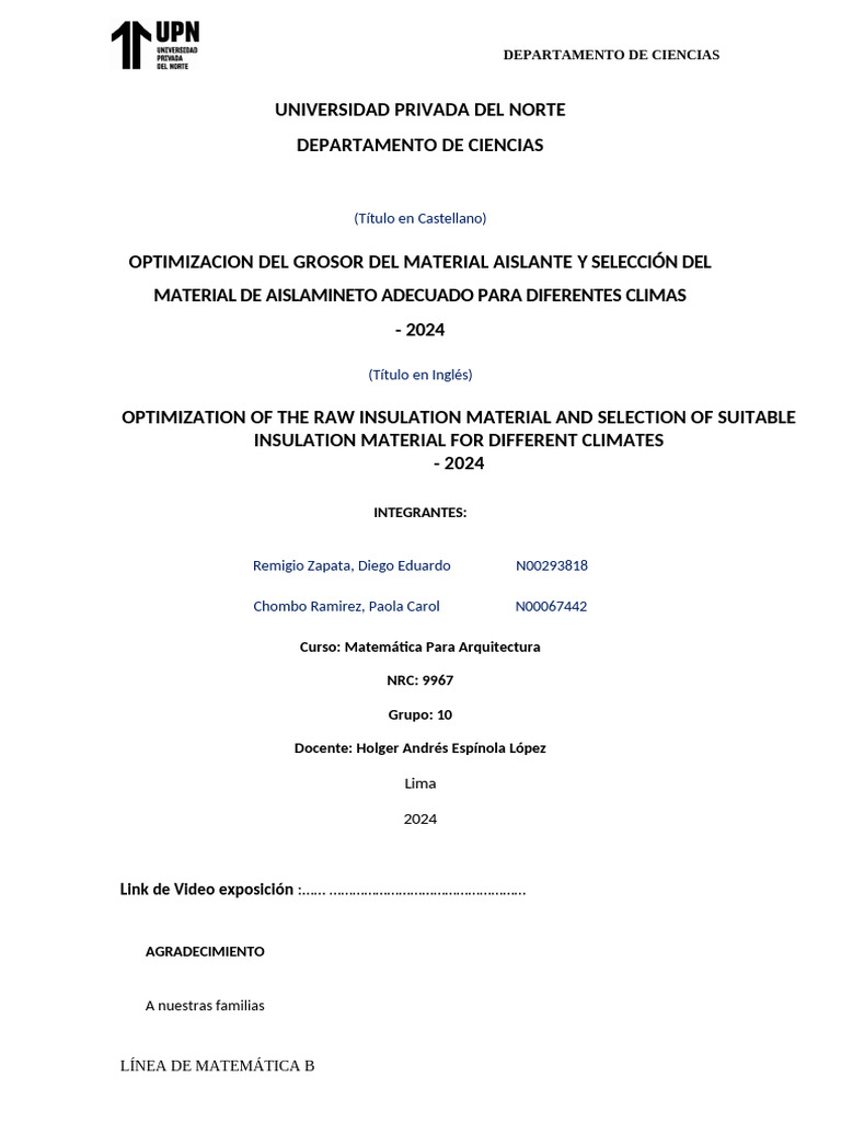 MATEM-ARQ - Grupo 14 | PDF | Aislamiento térmico | Clima