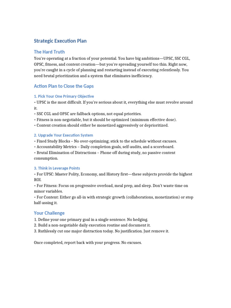 Strategic Execution Plan for Success | PDF
