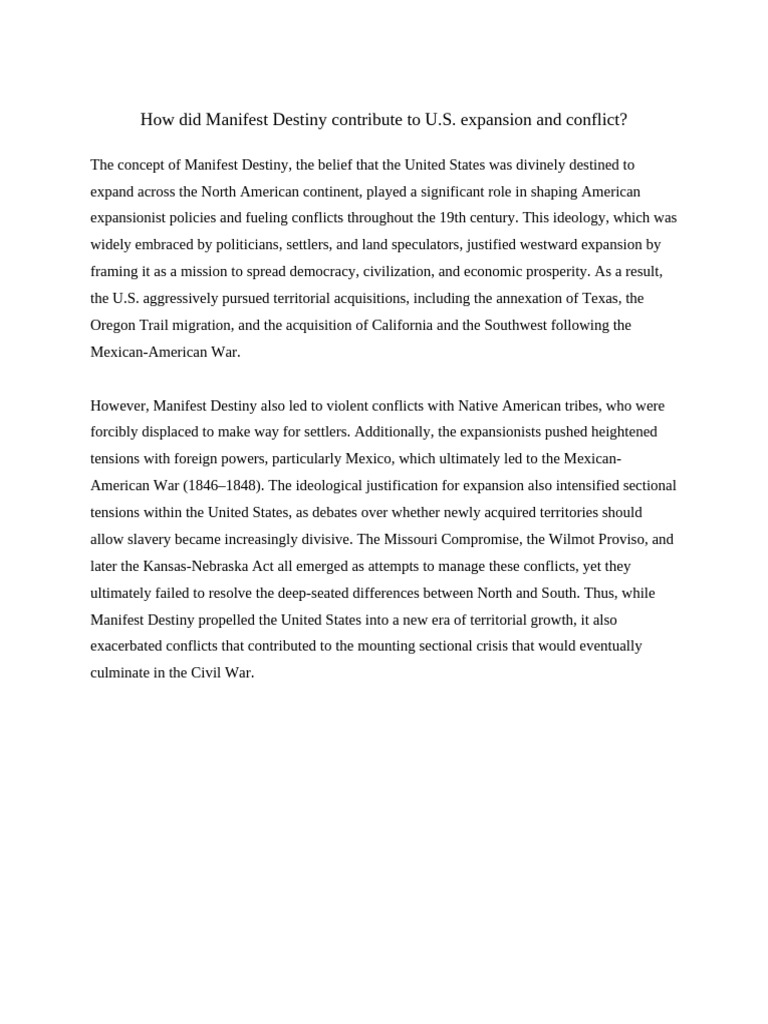 How Did Manifest Destiny Contribute To U.S - Test | PDF