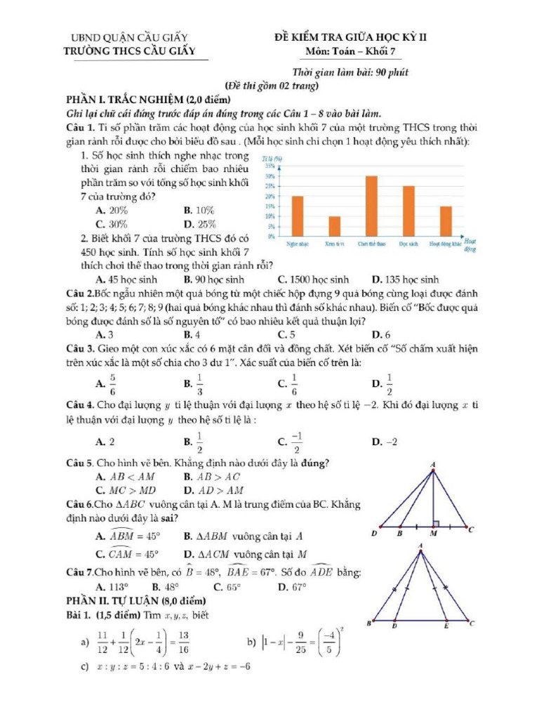 De Giua Hoc Ky 2 Toan 7 Nam 2024 2025 Truong Thcs Cau Giay Ha Noi | PDF