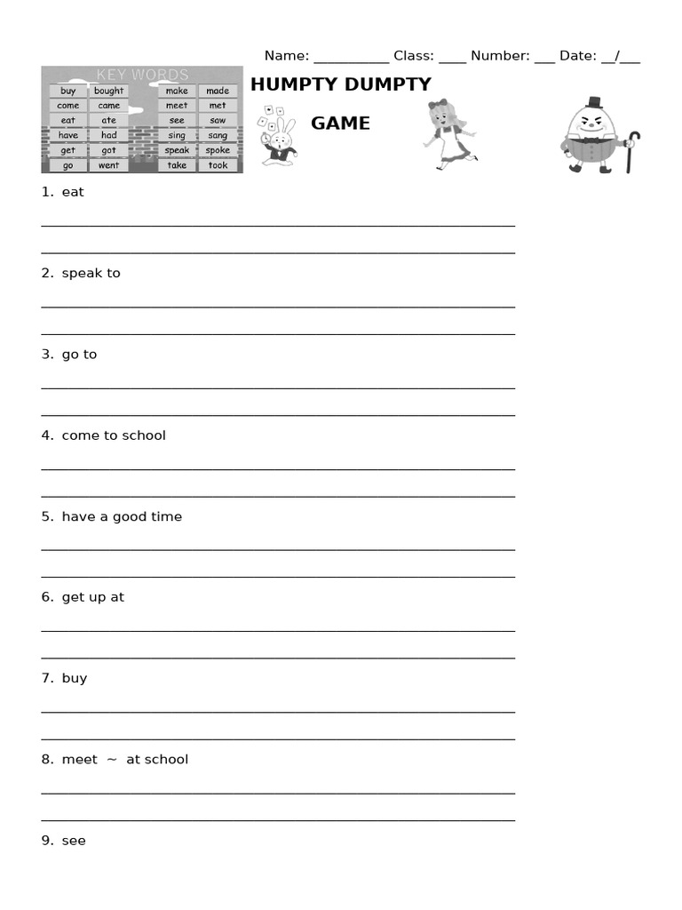 HUMPTY DUMPTY 2022 'Irregular Verbs Simple Past' | PDF | Language ...