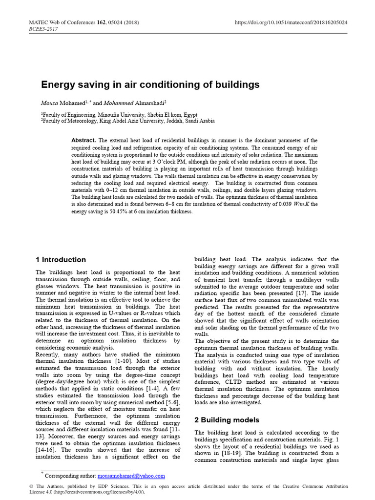 Energy Saving in Air Conditioning of Bui | PDF | Building Insulation ...