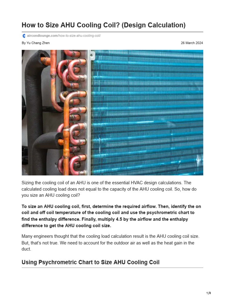 How To Size AHU Cooling Coil Design Calculation | PDF | Continuum ...