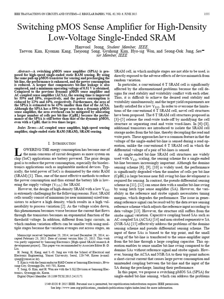High-Speed pMOS Sense Amplifier for SRAM | PDF | Mosfet | Electrical ...