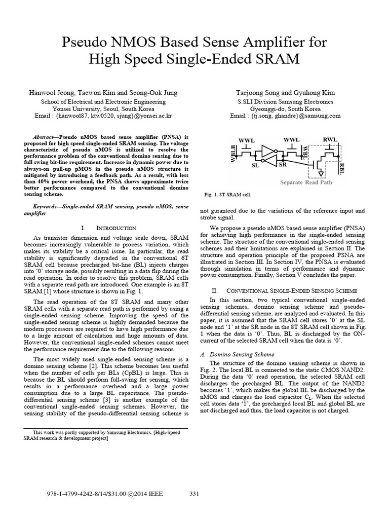 Pseudo NMOS Based Sense Amplifier For | PDF | Cmos | Mosfet