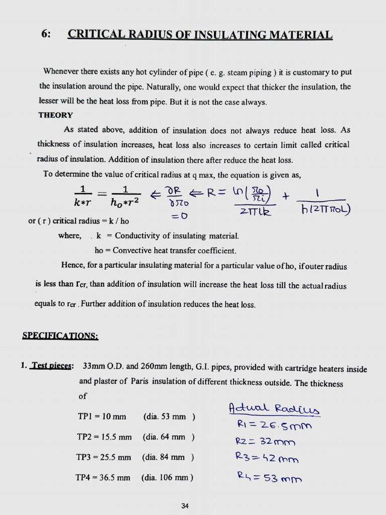 Critical Radius in Insulation Heat Loss | PDF | Thermal Insulation ...