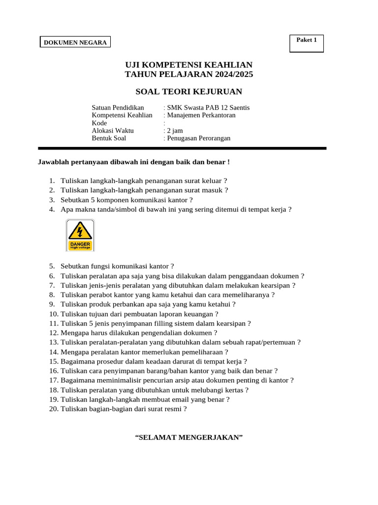Soal Teori Pengetahuan UKK 2025 | PDF