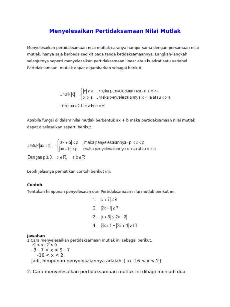 Menyelesaikan Pertidaksamaan Nilai Mutlak | PDF