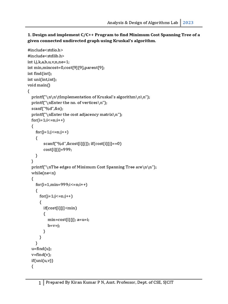 Ada Lab Manual 2022 Scheme | PDF | Combinatorics | Mathematical Relations
