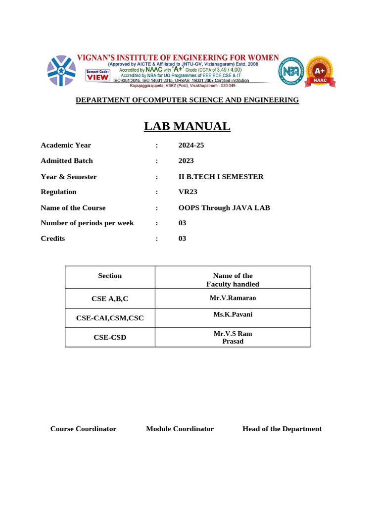 Java Lab Manual INDEX VR23 | PDF | Java (Programming Language) | Method (Computer Programming)