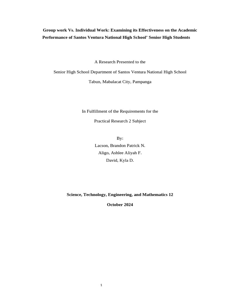 Revised Paper Groupwork Vs Individual Work | PDF | Sampling (Statistics ...