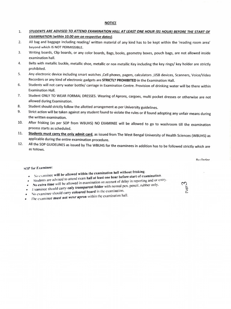 SOP & Exam Rules For Students | PDF