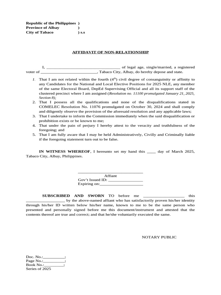 AFFIDAVIT-OF-NON-RELATIONSHIP_TABACO-CITY (1) | PDF