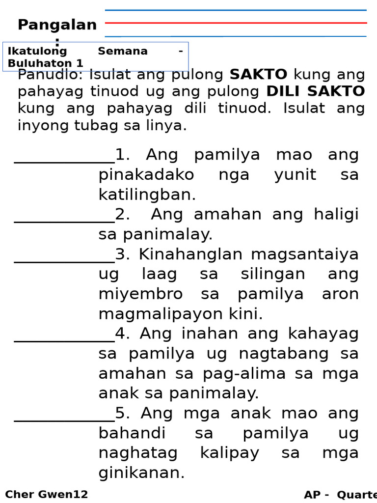 Aral Pan Worksheets 2nd Quarter Week 3-4 | PDF