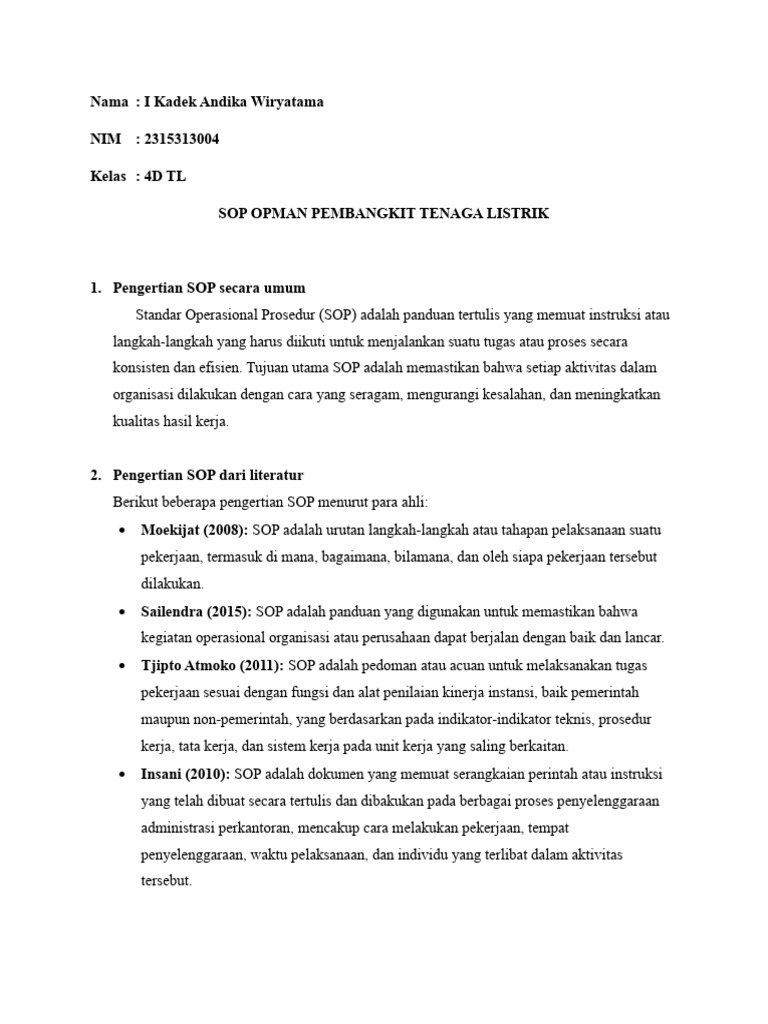 Tugas 1 SOP PTL I Kadek Andika WiryataMA | PDF
