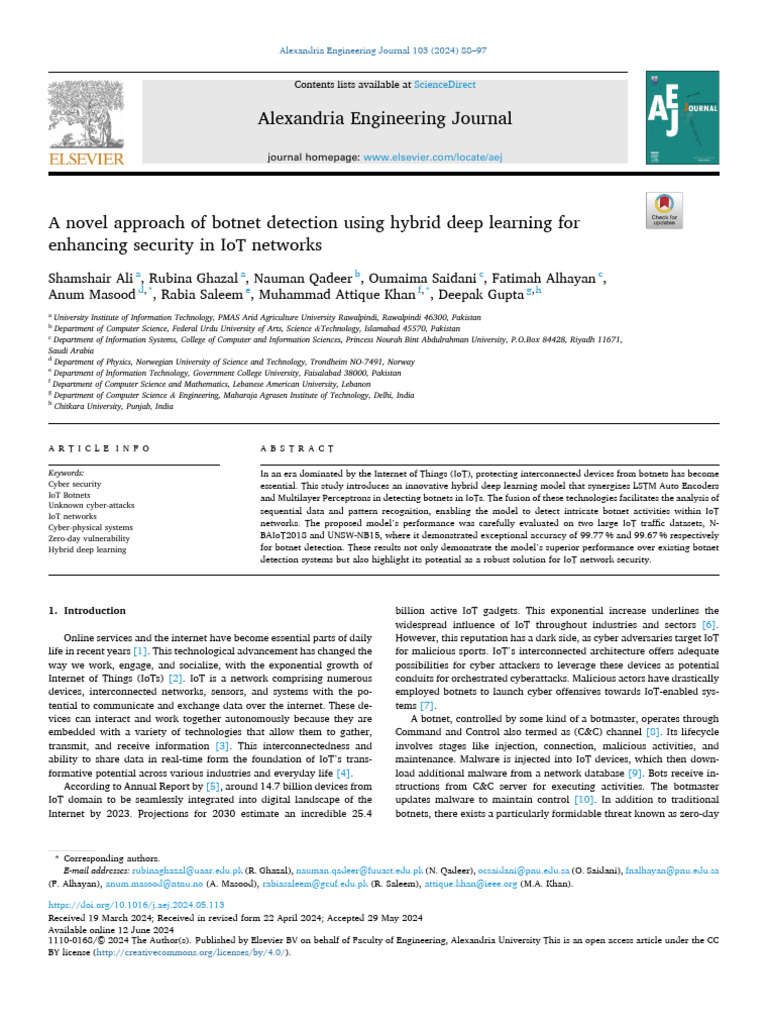 1.A Novel Approach of Botnet Detection Using Hybrid Deep - 2024 - Alexandria Engi | PDF | Deep ...