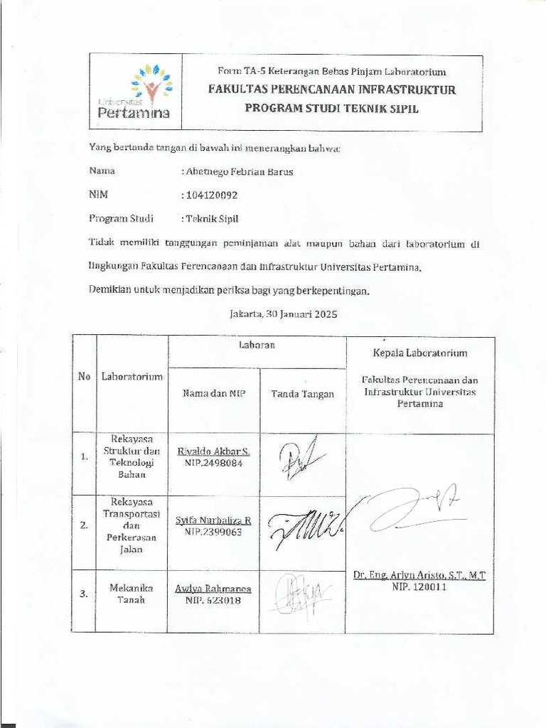 Form 5 Dan 14 Bebas Lab 2025 Signed | PDF