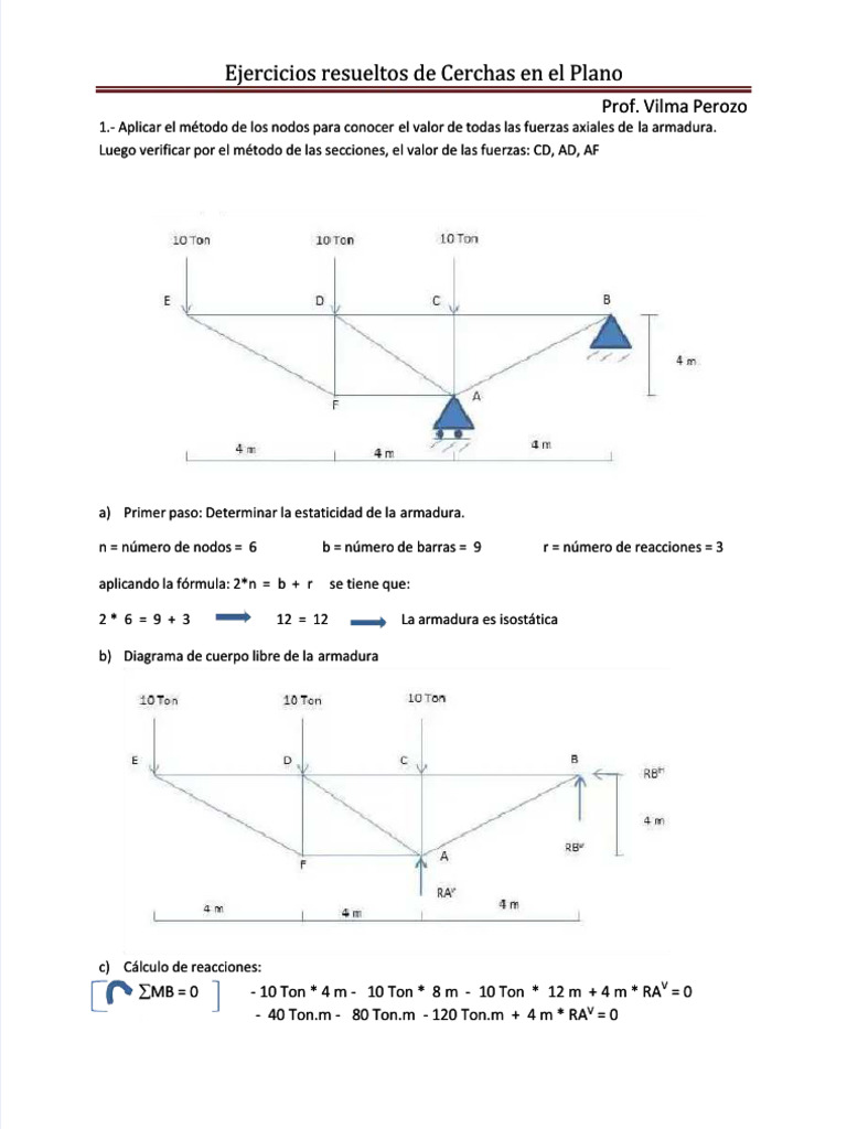 PDF Guia de Ejercicios Resueltos de Cerchas Estatica Compress | PDF