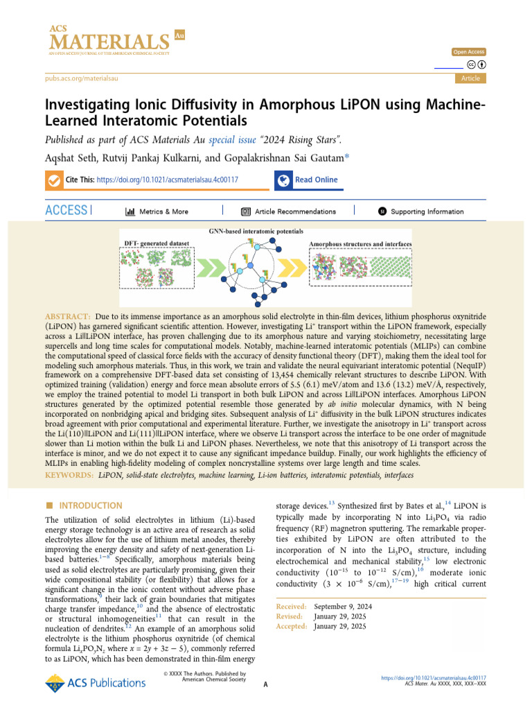 Seth Et Al 2025 Investigating Ionic Diffusivity in Amorphous Lipon Using Machine Learned ...