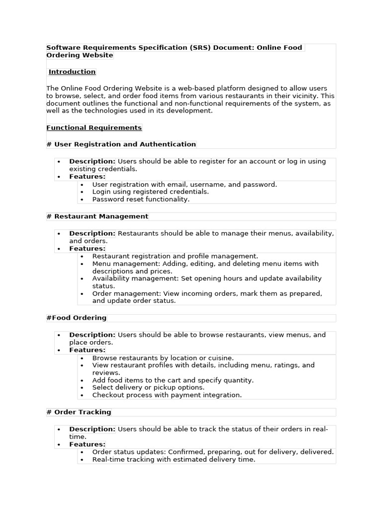 Online Food Ordering Website Srs Guide Pdf World Wide Web