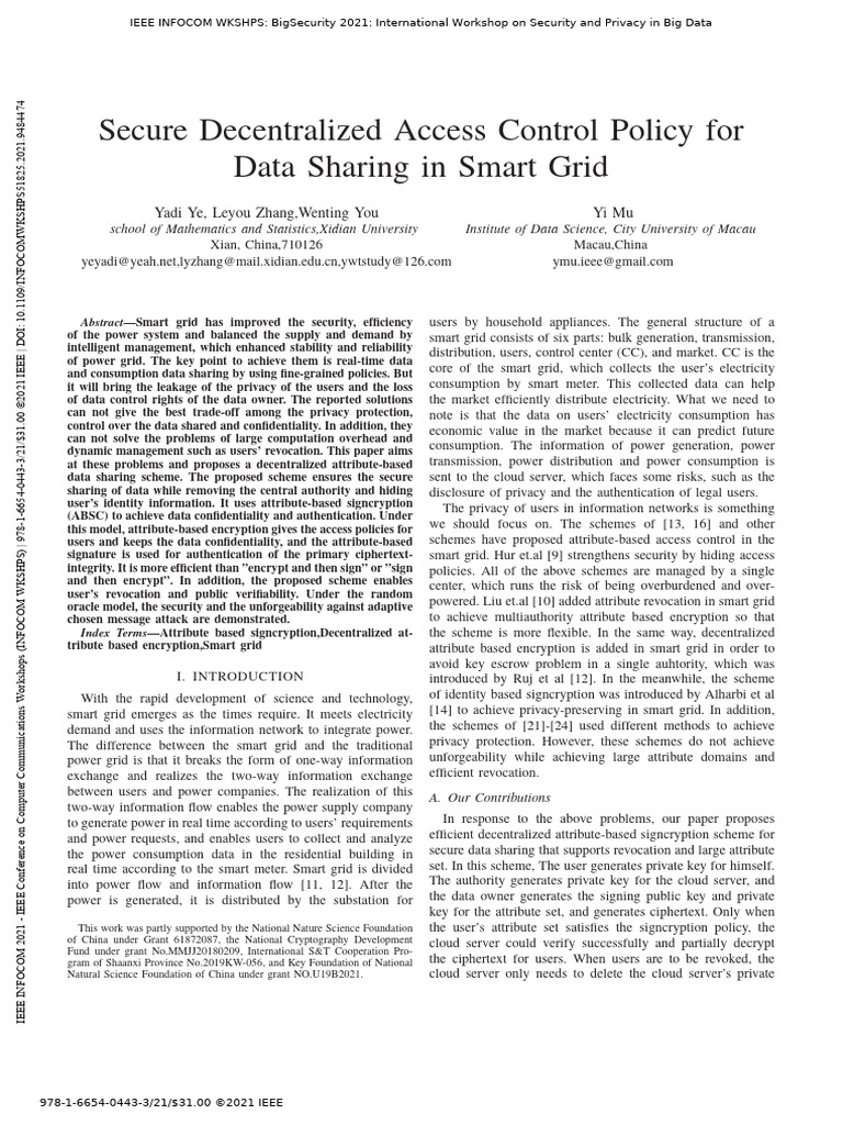 Algo 2 Secure Decentralized Access Control Policy For Data Sharing in Smart Grid | PDF | Public ...