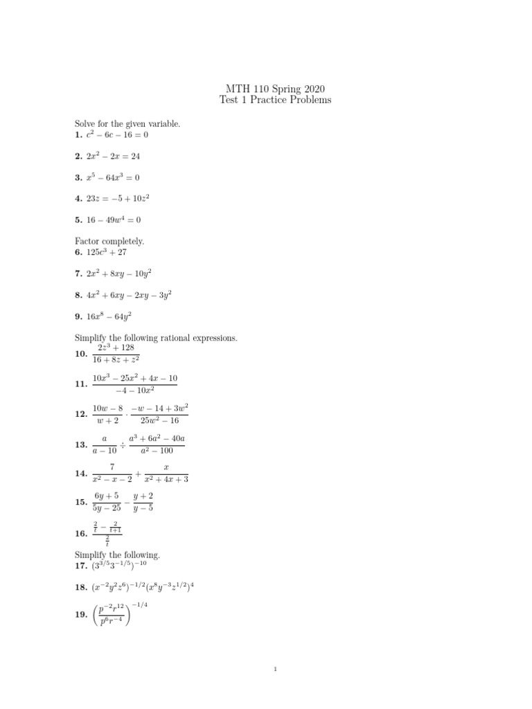 Test 1 Practice Problems | PDF