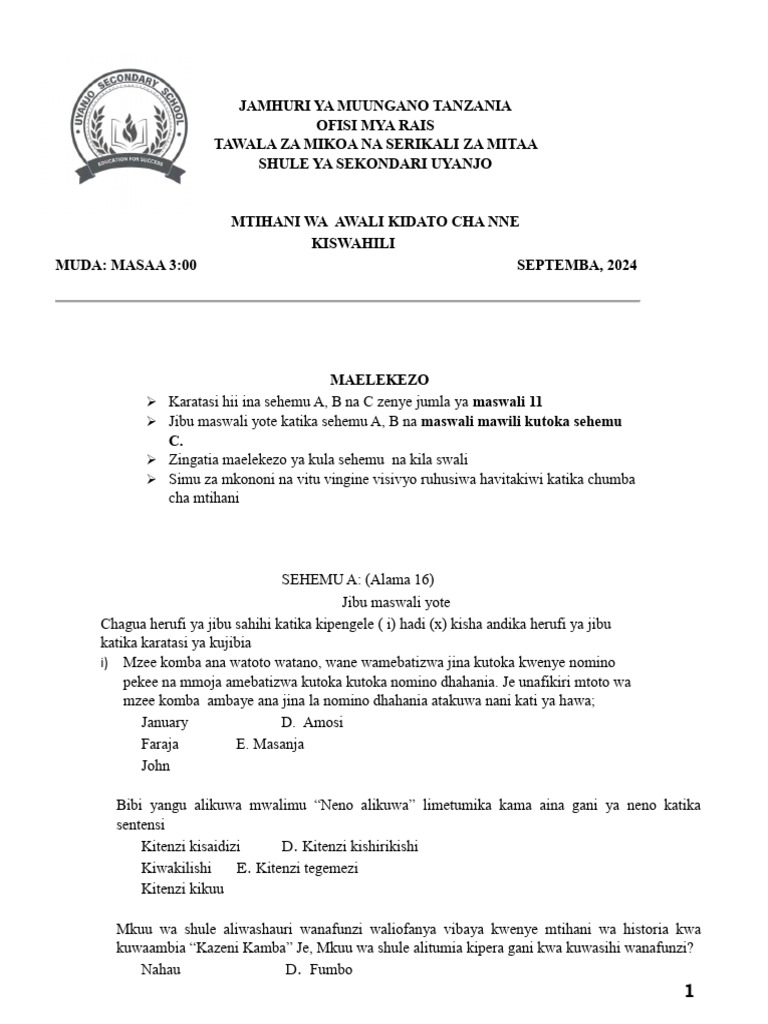 Kiswahili Form Four PDF | PDF