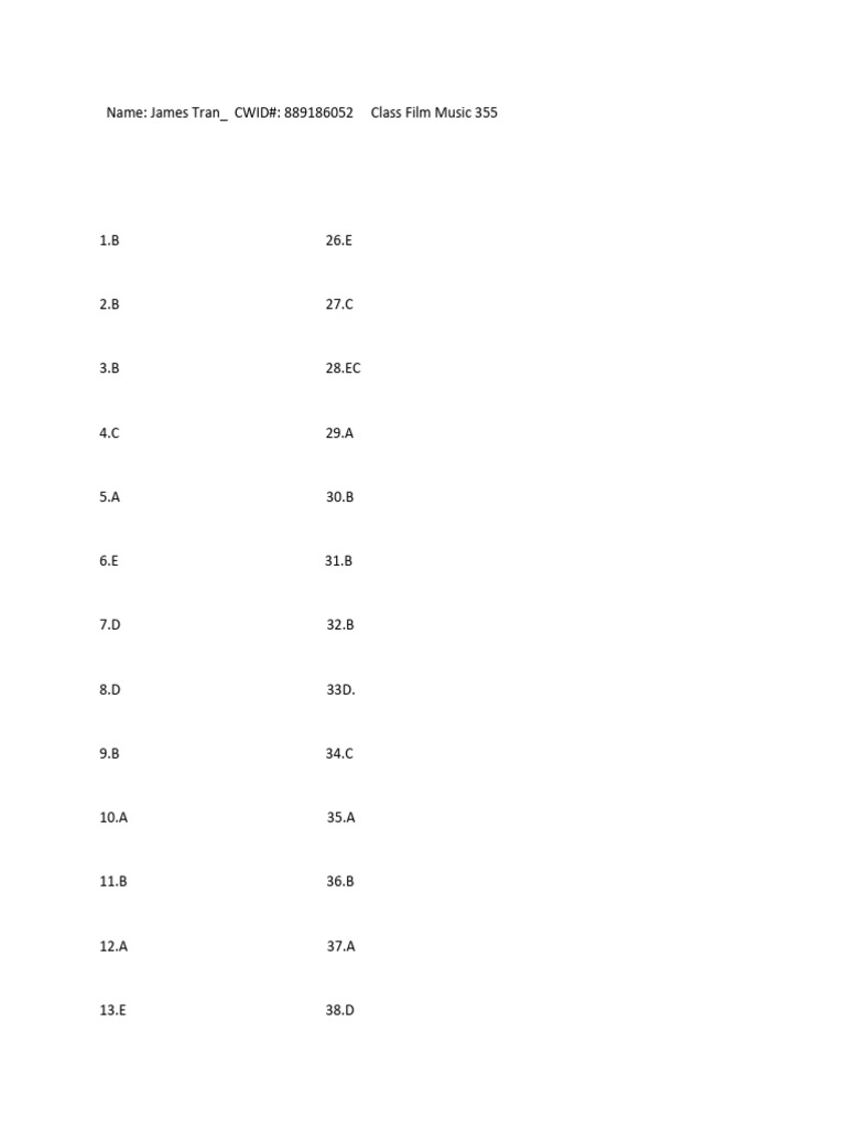 MUS 355 Midterm Exam Fall 2021 Answers | PDF