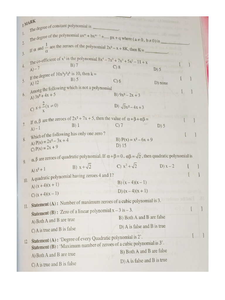 Maths Imp Questions Chap 2 | PDF