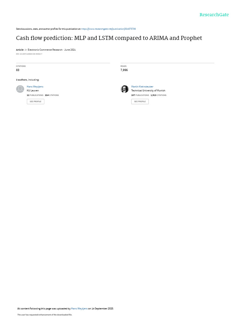 CashFlow Prediction MLP LSTM Comparado ARIMA Prophet | PDF