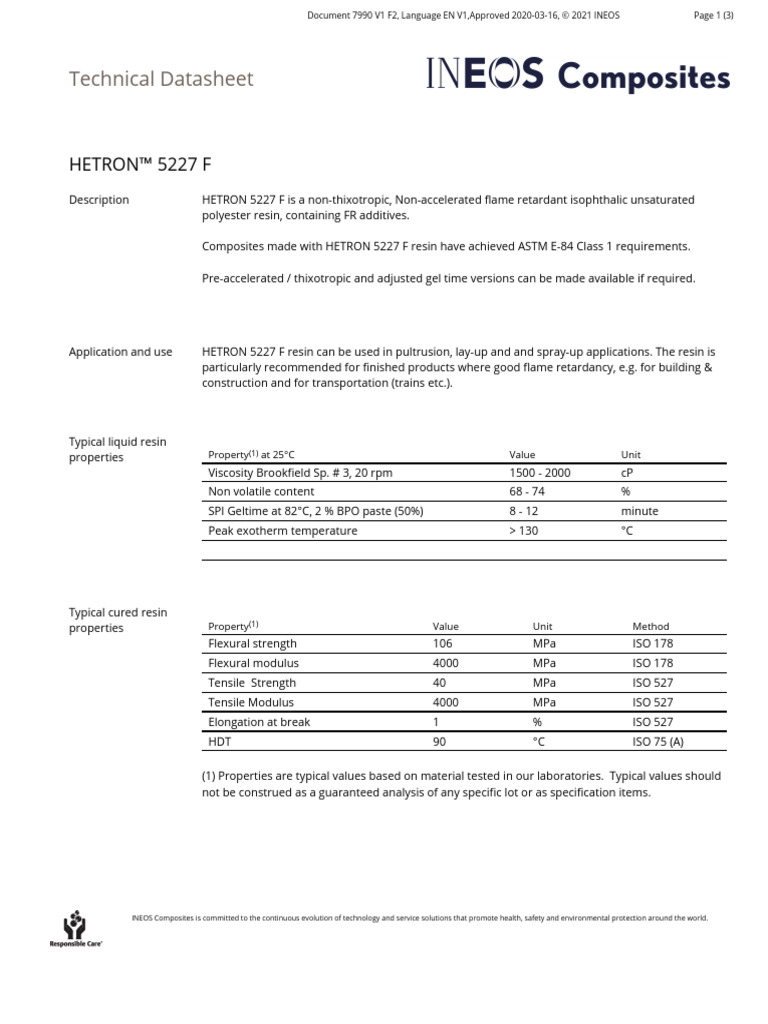 Hetron 5227F Resin in - 2020-03-16 | PDF | Composite Material | Physical Sciences