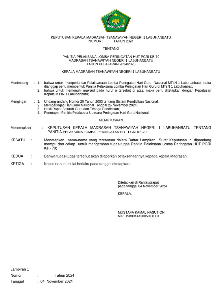 SK Panitia HUT PGRI | PDF