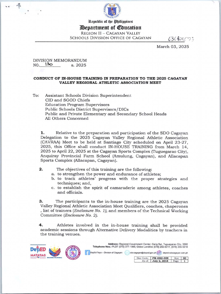 DVM No. 130 S. 2025 Conduct of In-House Training in Preparation To The ...