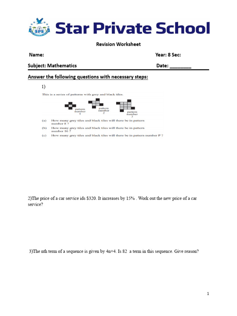 Revision worksheet year 8.docx | PDF
