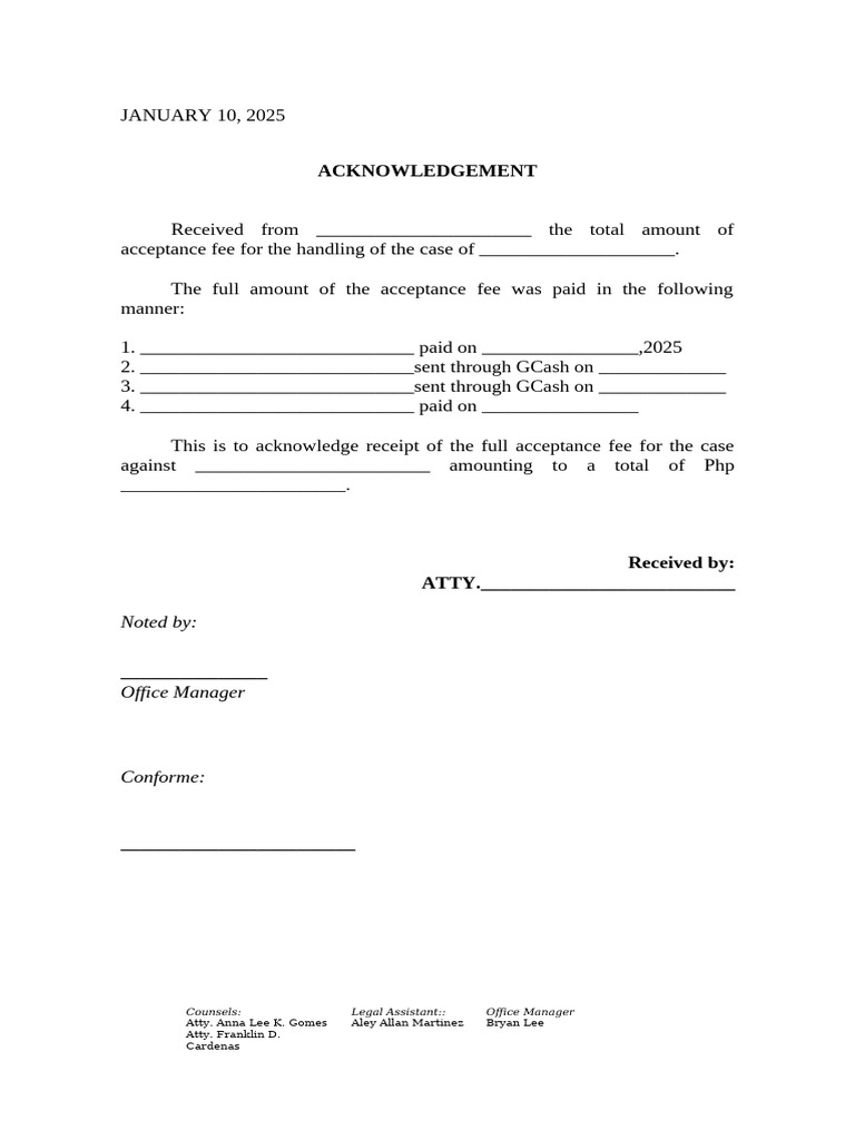 Acknowledgement Receipt sample | PDF