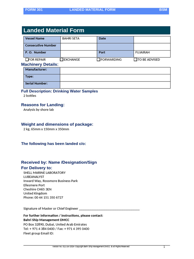 Bahri Seta Landed Material Form | PDF